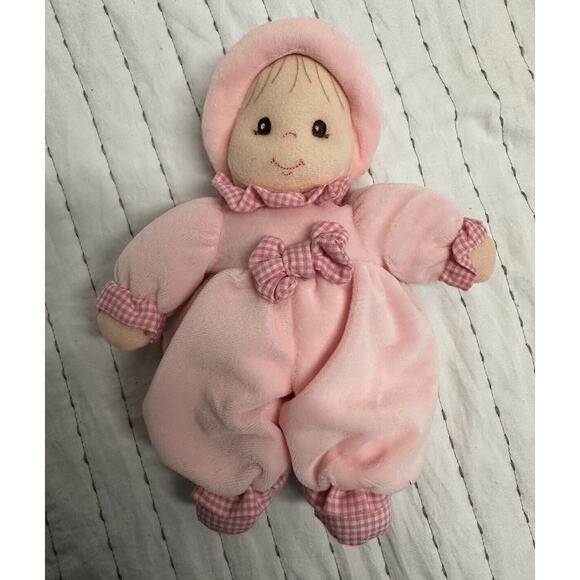 Vintage | Toys | Dakin Baby First Doll Rattle Pink Gingham Check Hat ...